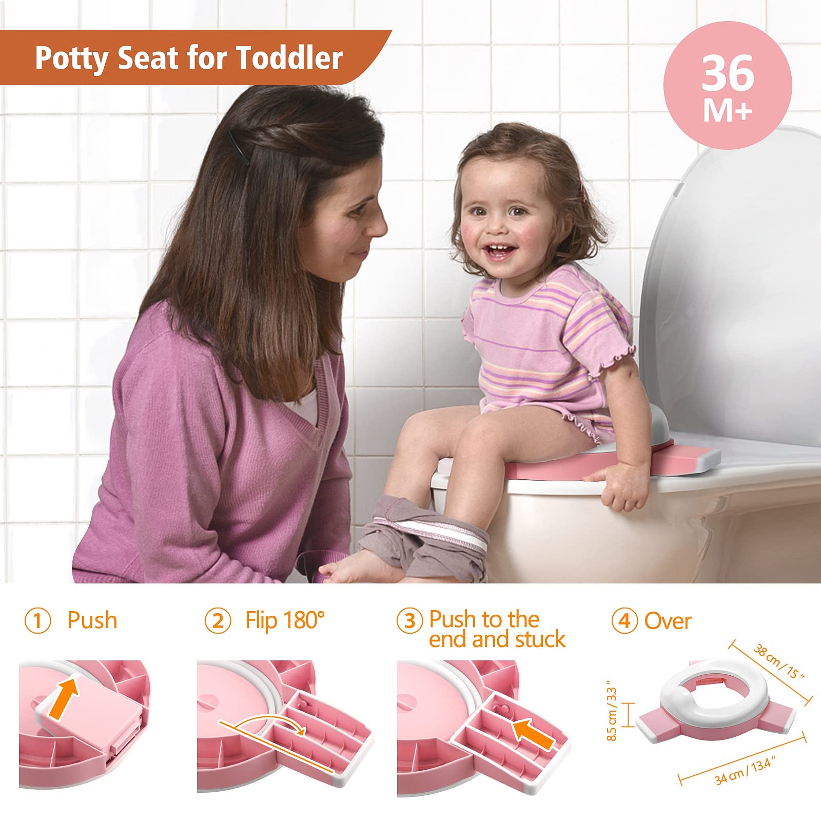 Portable Potty for Toddler Travel Seat Foldable Car Potty Training Toilet with Travel and Storage Bag Kids for 24M- 3 Years(Pink)