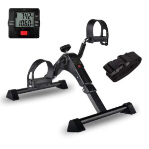 ipkig folding pedal exerciser - portable desk bike, under desk bike pedal exerciser for leg and arm exercise, low impact, adjustable fitness rehab equipment for seniors, elderly (black)