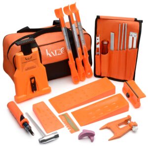 katzco deluxe chainsaw sharpener kit with storage bag - 20 pieces - sharpening set for wood, bone, pvc, tree pruning, camping, hunting, toolbox, bushcraft, landscaping, yard work, and survival gear