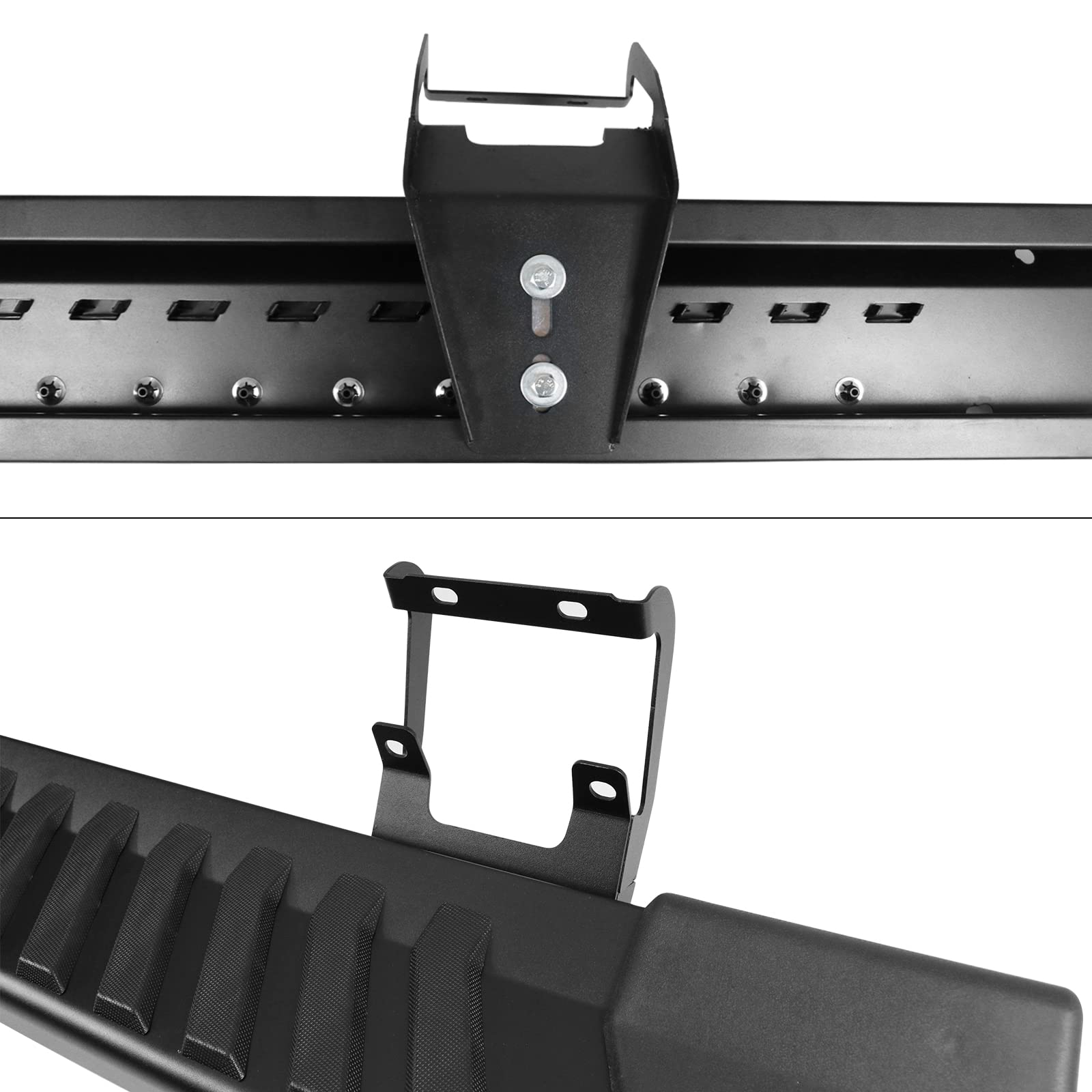 IKON MOTORSPORTS, Running Boards Compatible with 2015-2022 Ford F150 Super Cab, V Style Black Steel Side Step Bar Nerf Bar