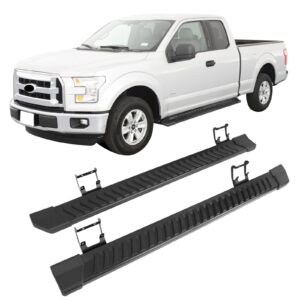 IKON MOTORSPORTS, Running Boards Compatible with 2015-2022 Ford F150 Super Cab, V Style Black Steel Side Step Bar Nerf Bar