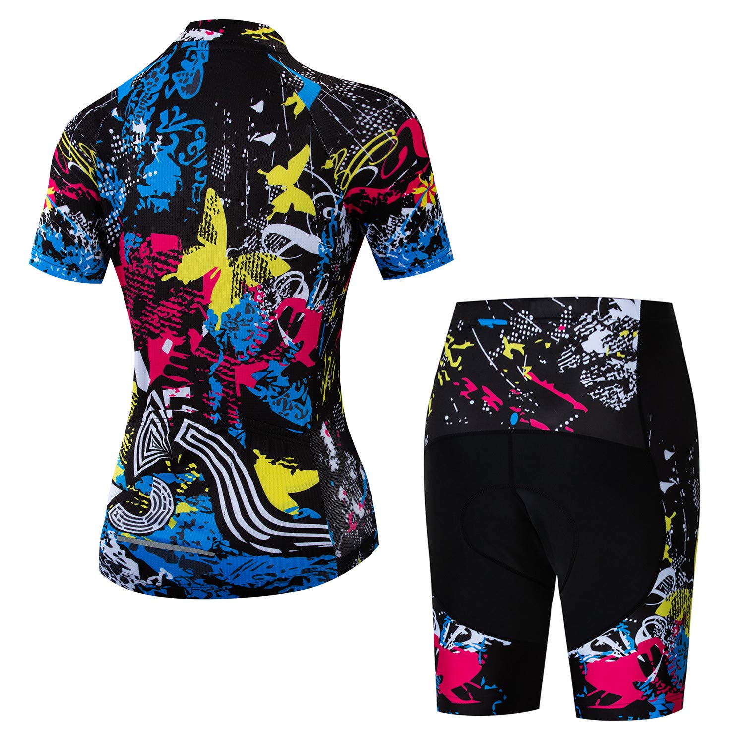 Women's Cycling Jersey Set Bike T-Shirt Reflective+5D Padded Shorts S-3XL