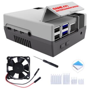 geeekpi case for raspberry pi 4, pi 4 case with cooling fan and pi 4 heatsink, retro gaming game4pi case for raspberry pi 4 model b/4b