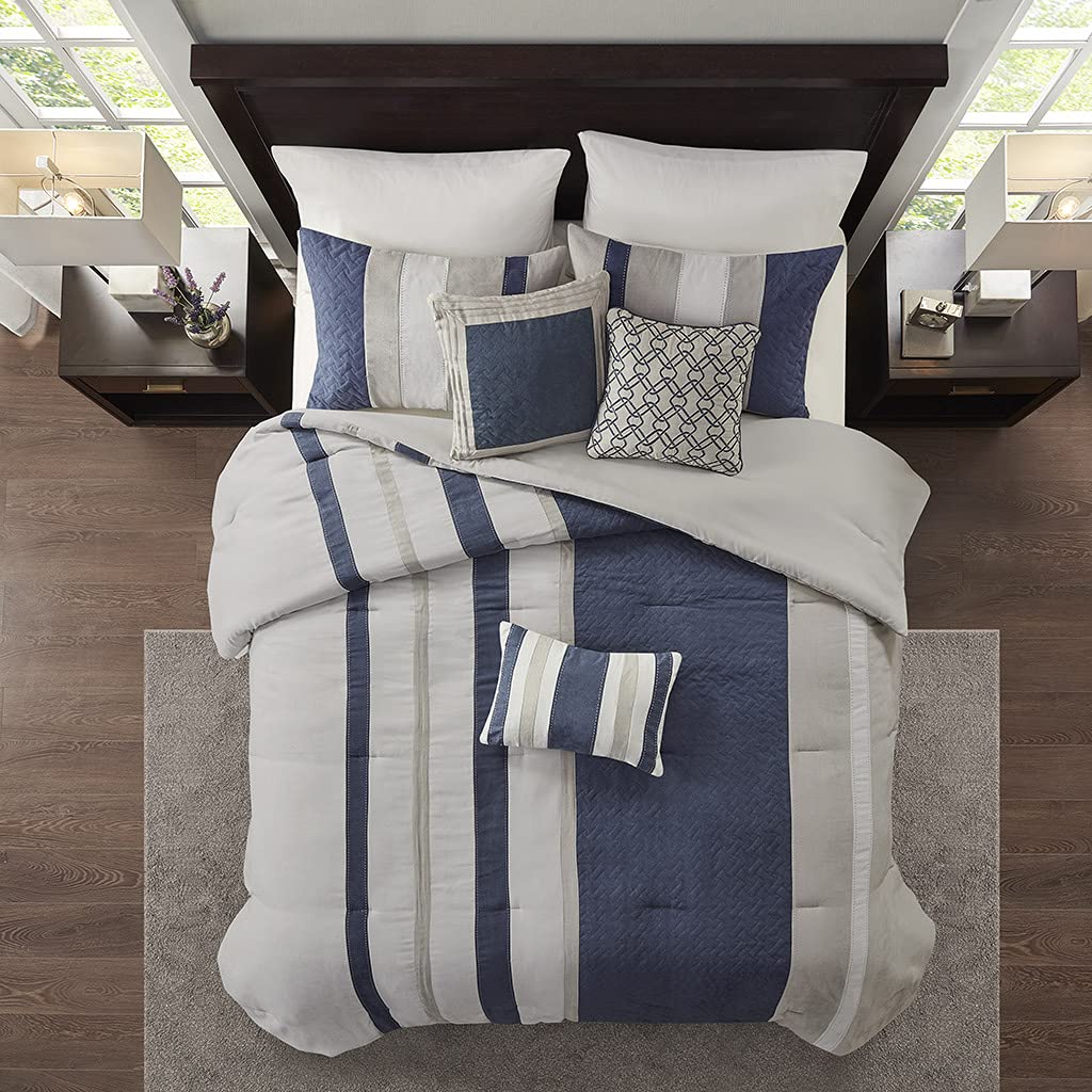 Madison Park Polyester 7 Piece Comforter Set with Solid Microsuede MP10-6851