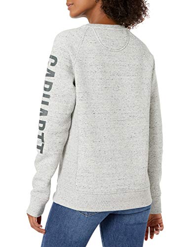 Carhartt Women's Relaxed Fit Midweight Crewneck Block Logo Sleeve Graphic Sweatshirt, Asphalt Heather NEP, Medium