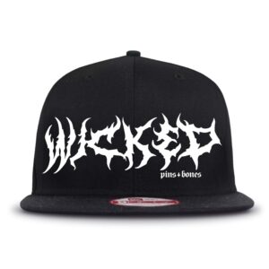 pins & bones wicked goth hat, alternative fashion, black gothic snapback hat, one size fits all