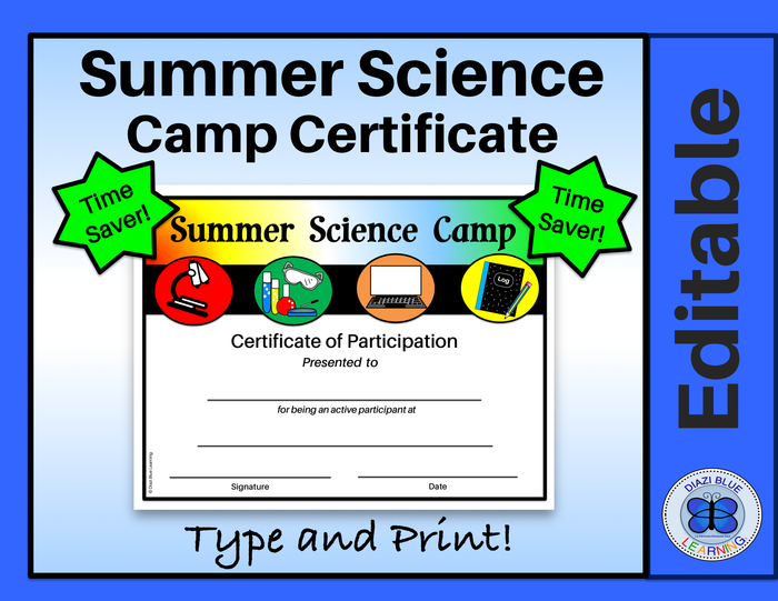 Summer Science Camp Certificate