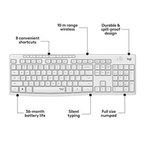 Logitech MK295 Wireless Mouse & Keyboard Combo with SilentTouch Technology, Full Numpad, Advanced Optical Tracking, Lag-Free Wireless, 90% Less Noise - Off White