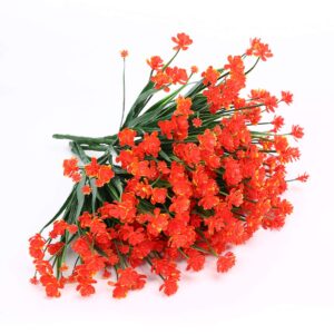 HAPLIA 8 Bundles Artificial Flowers, Fake Artificial Greenery UV Resistant No Fade Faux Plastic Plants for Wedding Bridle Bouquet Indoor Outdoor Home Garden Kitchen Office Table Vase (Orange Red)