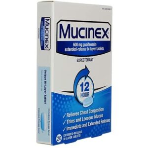 Chest Congestion, Mucinex Expectorant 12 Hour Extended Release Tablets, 20ct, 600 mg Guaifenesin with Extended Relief of Chest Congestion Caused by Excess Mucus. Thins and Loosens Mucus (Pack of 3)