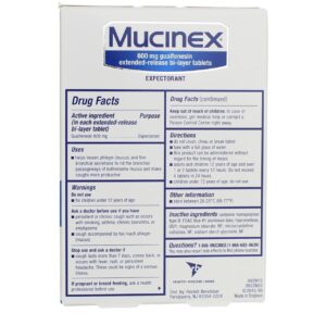 Chest Congestion, Mucinex Expectorant 12 Hour Extended Release Tablets, 20ct, 600 mg Guaifenesin with Extended Relief of Chest Congestion Caused by Excess Mucus. Thins and Loosens Mucus (Pack of 3)