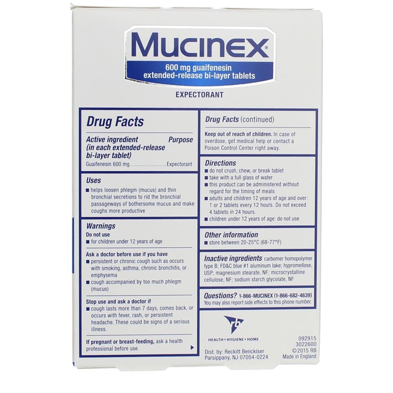 Chest Congestion, Mucinex Expectorant 12 Hour Extended Release Tablets, 20ct, 600 mg Guaifenesin with Extended Relief of Chest Congestion Caused by Excess Mucus. Thins and Loosens Mucus (Pack of 3)