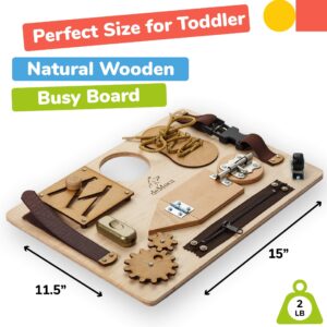 deMoca Montessori Busy Board for Toddlers, Wooden Toy with 10 Educational Activities to Develop Fine Motor Skills, Airplane & Car Travel Toy for Boys & Girls - Packaging May Vary