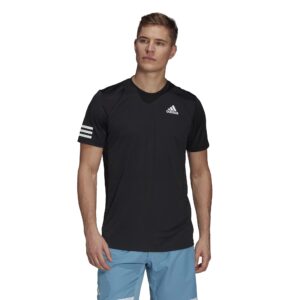 adidas men's club tennis 3-stripes tee, black/white, x-large