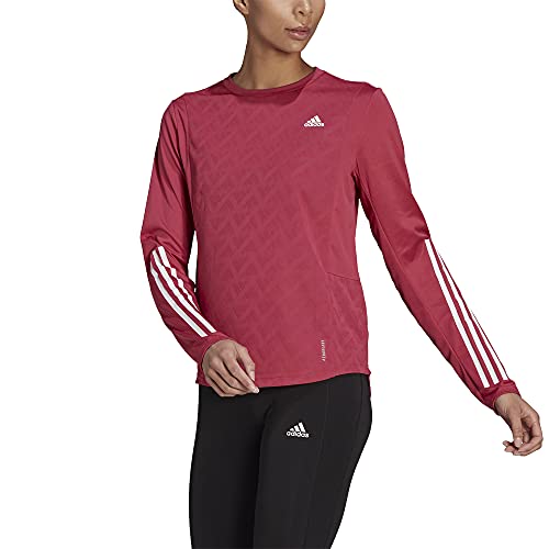 adidas Women's Own The Run 3-Stripes Long Sleeve, Wild Pink, Small