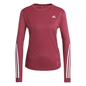 adidas Women's Own The Run 3-Stripes Long Sleeve, Wild Pink, Small