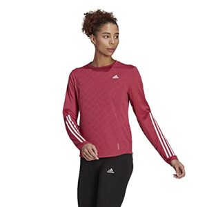 adidas Women's Own The Run 3-Stripes Long Sleeve, Wild Pink, Small