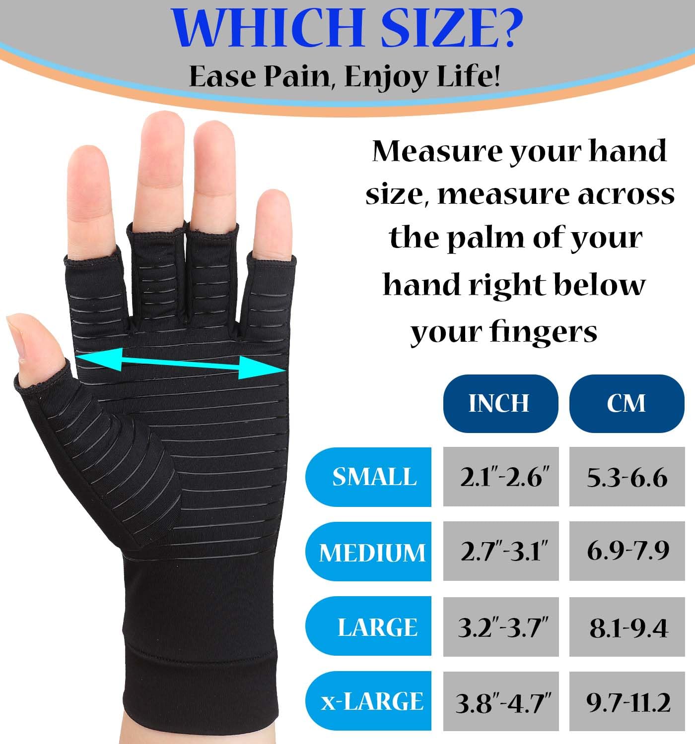 2 Pairs Copper Arthritis Gloves - Compression Gloves for Arthritis Pain Relief Rheumatoid Osteoarthritis Carpal Tunnel, Fingerless Copper Gloves for Typing, Daily Work - for Women Men Black (Large)