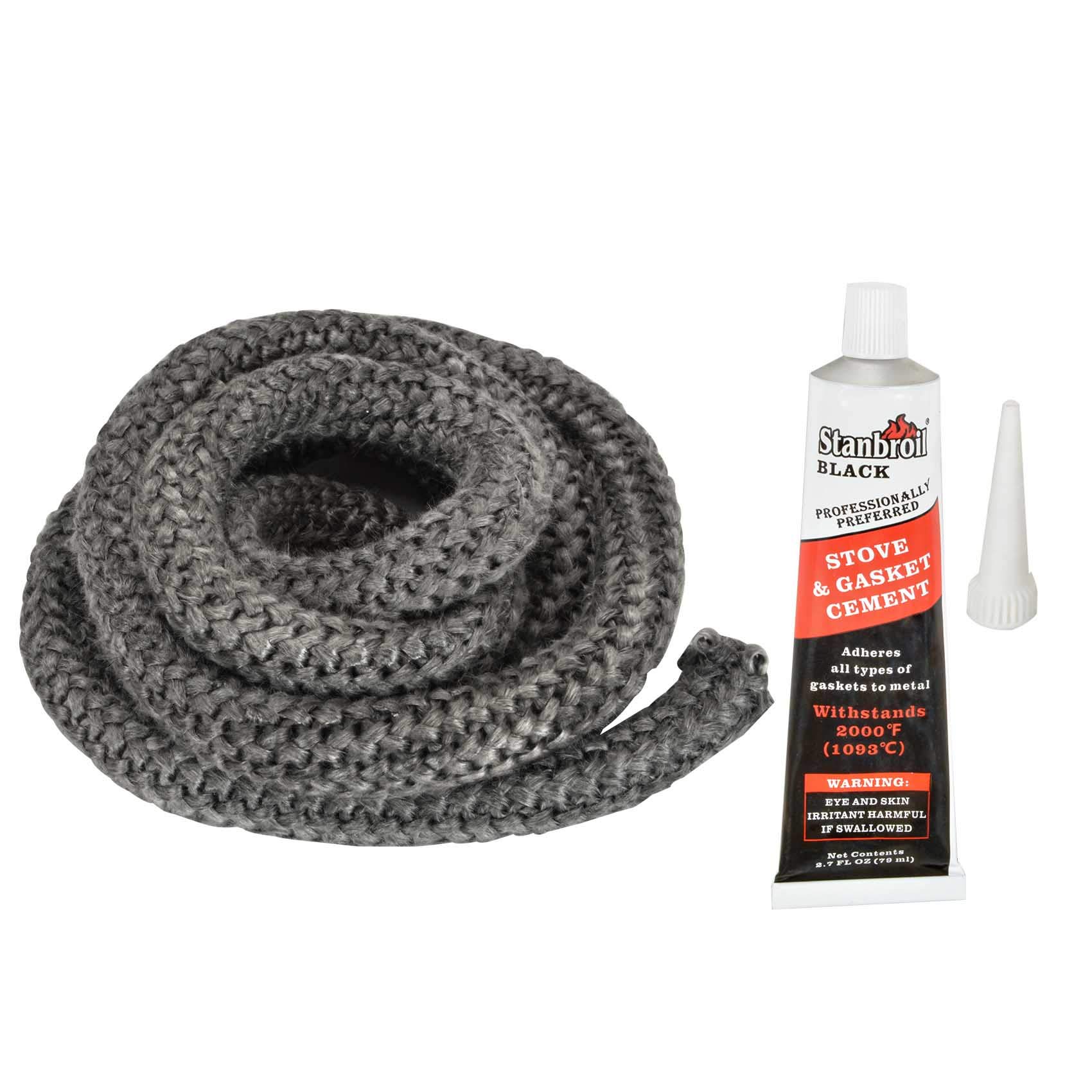 Stanbroil Wood Stove Gasket, 3/4" x 84" Graphite Impregnated Fiberglass Rope Seal and High-Temperature Cement Gasket Kit Replacement for Wood Stoves Door