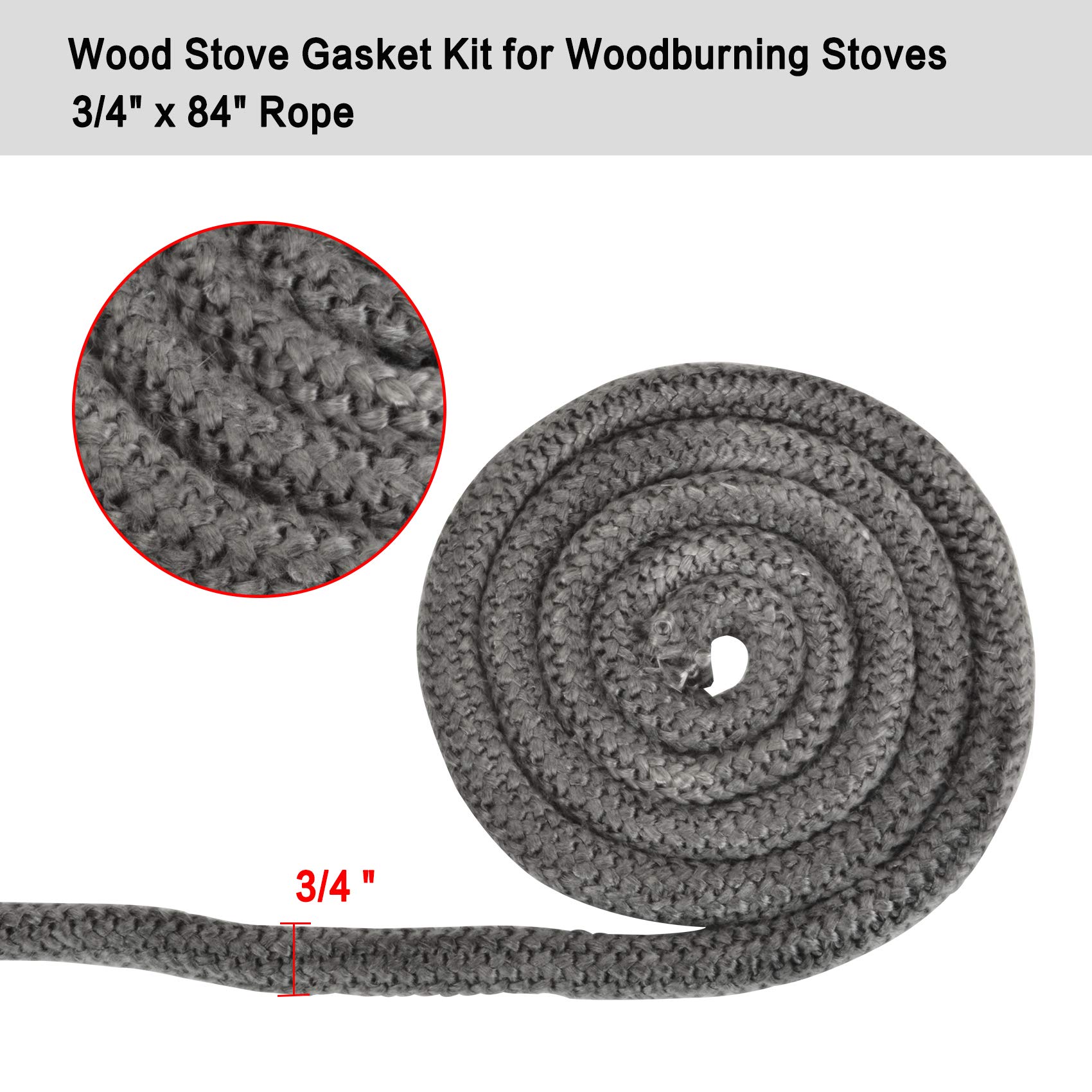 Stanbroil Wood Stove Gasket, 3/4" x 84" Graphite Impregnated Fiberglass Rope Seal and High-Temperature Cement Gasket Kit Replacement for Wood Stoves Door