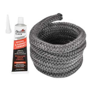 Stanbroil Wood Stove Gasket, 3/4" x 84" Graphite Impregnated Fiberglass Rope Seal and High-Temperature Cement Gasket Kit Replacement for Wood Stoves Door