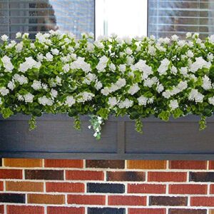 IJIANG 6Pcs Artificial Flowers Outdoor Fake Flowers for Decoration UV Resistant Faux Plastic Greenery Shrubs Plants Home Garden Porch Window Box Decor (White)