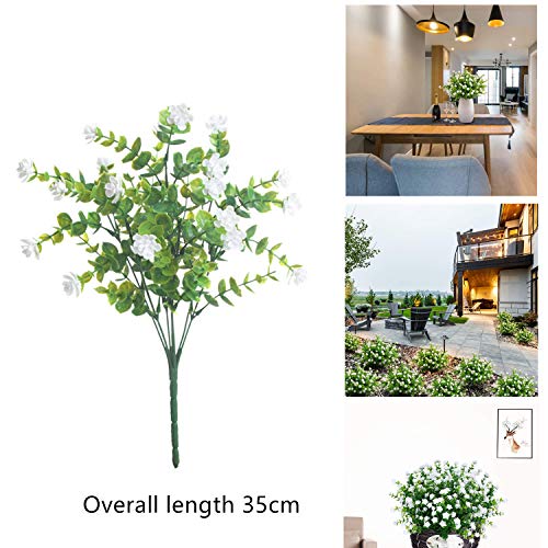 IJIANG 6Pcs Artificial Flowers Outdoor Fake Flowers for Decoration UV Resistant Faux Plastic Greenery Shrubs Plants Home Garden Porch Window Box Decor (White)