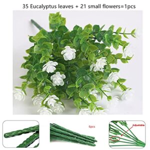 IJIANG 6Pcs Artificial Flowers Outdoor Fake Flowers for Decoration UV Resistant Faux Plastic Greenery Shrubs Plants Home Garden Porch Window Box Decor (White)