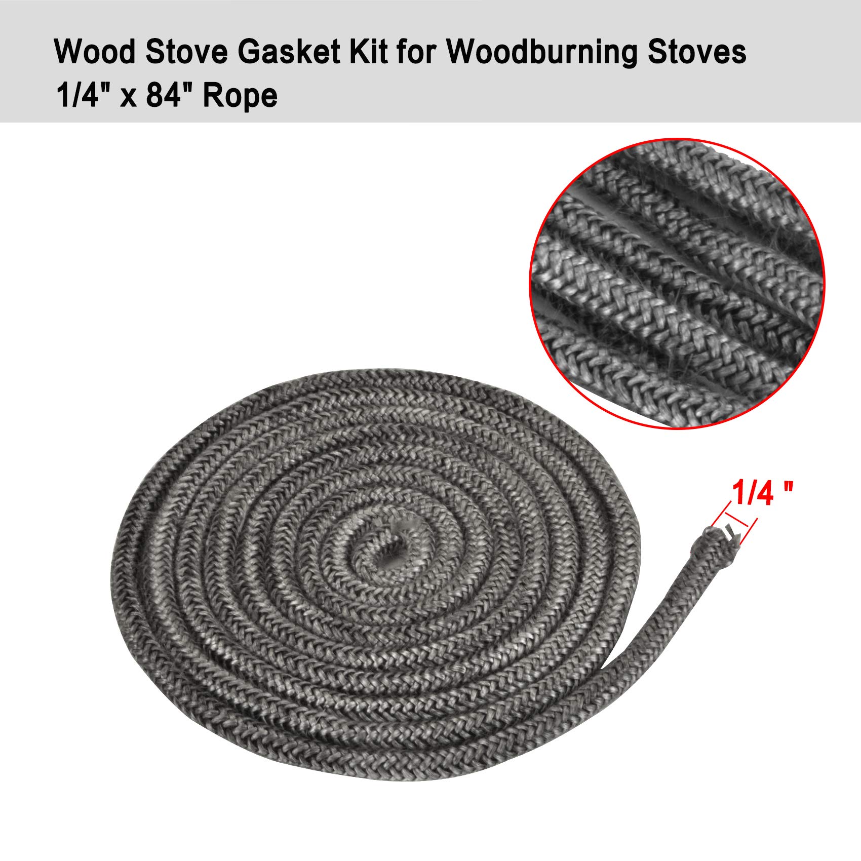 Stanbroil Wood Stove Gasket, 1/4" x 84" Graphite Impregnated Fiberglass Rope Seal and High-Temperature Cement Gasket Replacement for Wood Stoves Door