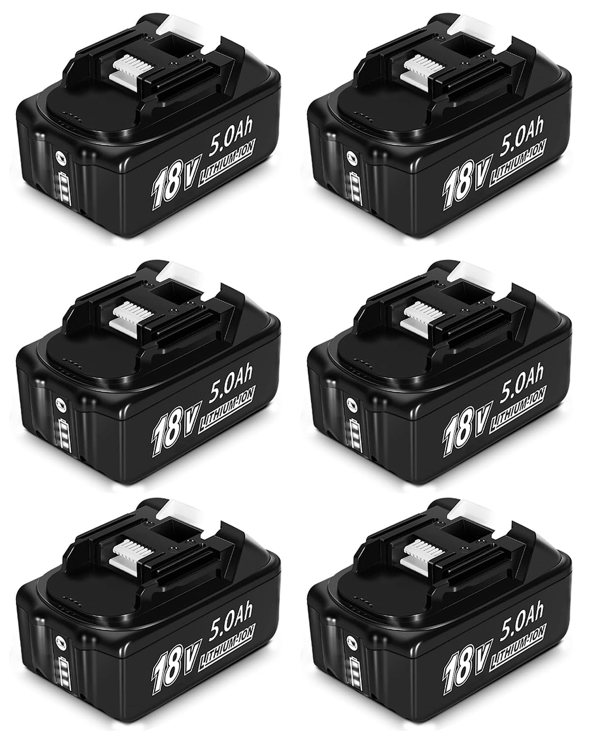 Amityke 6Pack Compatible with Makita18v Battery 5.0Ah, Replacement Battery for Makita with Power Indicator, BMS Safty System-for BL1830B, BL1815, BL1825, BL1835, BL1845