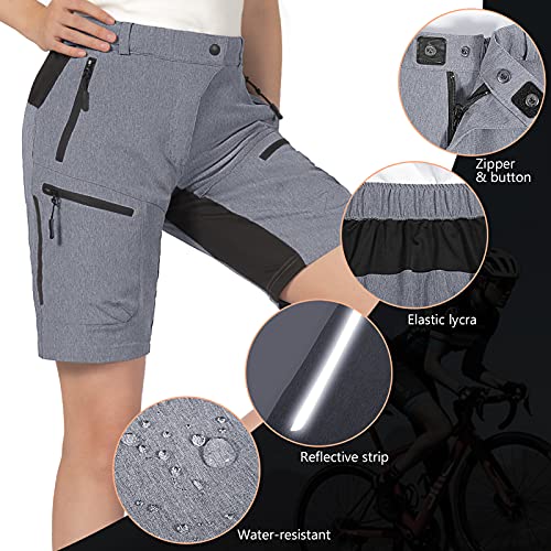 Cycorld Women's-Mountain-Bike-Shorts Baggy-Fashion-Breathable with Zip Pockets（Grey,Small）