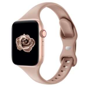 acrbiutu bands compatible with apple watch 38mm 40mm 41mm 42mm 44mm 45mm 49mm, slim thin narrow replacement silicone sport strap for iwatch series 9/8/7/6/5/4/3/2/1 ultra se women men, milk tea