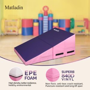 Matladin 32.7"x 23.6"x13.4" Incline Gymnastics Mat, Folding Gymnastics Cheese Wedge Mat, Gym Fitness Tumbling Skill Shape Mat for Kids Girls Home Training Exercise (Purple+Pink, Small)