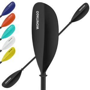 wonitago kayak paddle premium fiberglass paddle with reinforced nylon blades, floating oars for kayaks, adjustable kayaking paddles accessories, 3 piece black