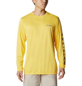 columbia men’s pfg terminal tackle destination long sleeve, sun protection, sun glow/louisiana, large