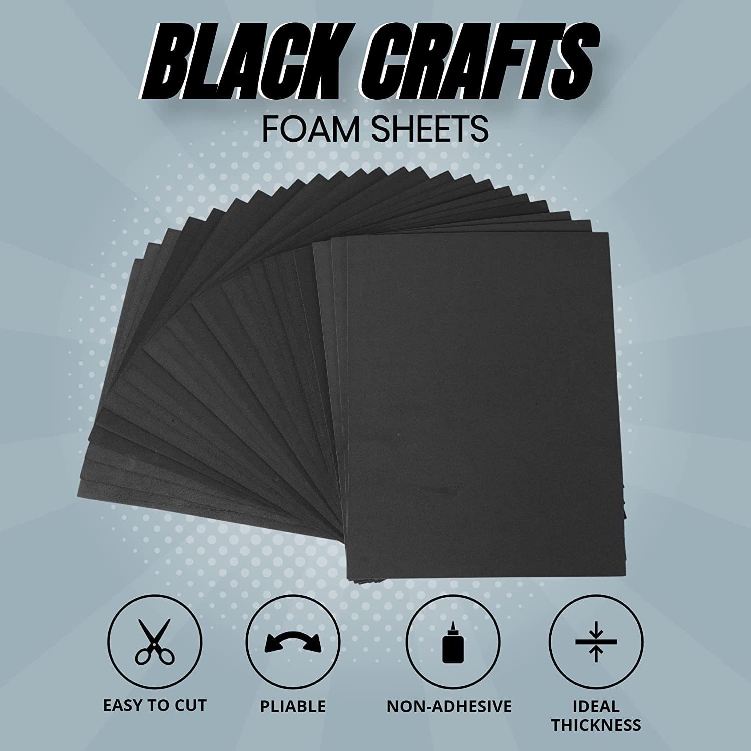 24 Ct Sheets Black EVA Cosplay Foam in 9” x 12’’ Sheets; High Density Thick Foam 85 kg/m³, 6mm (1/4”); Great for Costumes, Props, Armor, Masks, Arts and Crafts Projects