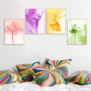 4 Set - Ballet Art Painting Elegant Dancing Canvas Art Pictures - Ballerina Print Ballet Dancer Collection Poster - Fashion Women or Girl Bedroom Dance room Home Decor Gift - No Frame,8"x10"