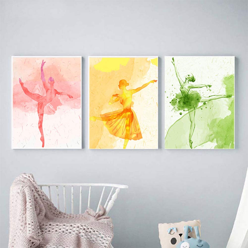 4 Set - Ballet Art Painting Elegant Dancing Canvas Art Pictures - Ballerina Print Ballet Dancer Collection Poster - Fashion Women or Girl Bedroom Dance room Home Decor Gift - No Frame,8"x10"