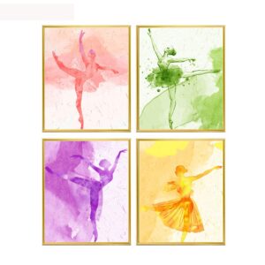 4 Set - Ballet Art Painting Elegant Dancing Canvas Art Pictures - Ballerina Print Ballet Dancer Collection Poster - Fashion Women or Girl Bedroom Dance room Home Decor Gift - No Frame,8"x10"