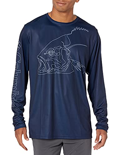 Columbia Men's Terminal Tackle PFG Running Line Long Sleeve, Dolphin/Lime Glow Dorado, Large