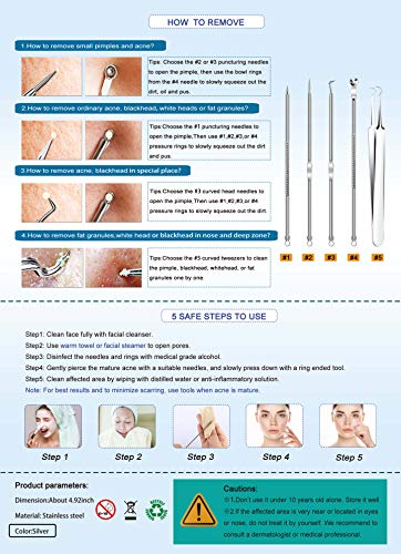 5PCS Blackhead Remover Comedone Extractor, Curved Blackhead Tweezers Kit, Professional Stainless Pimple Acne Blemish Removal Tools Kit