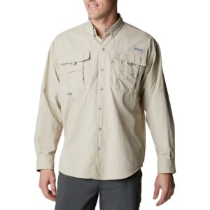 Columbia Men's PFG Bahama II Long Sleeve Shirt, Breathable, UV Protection, Fossil/Realtree Edge, Large