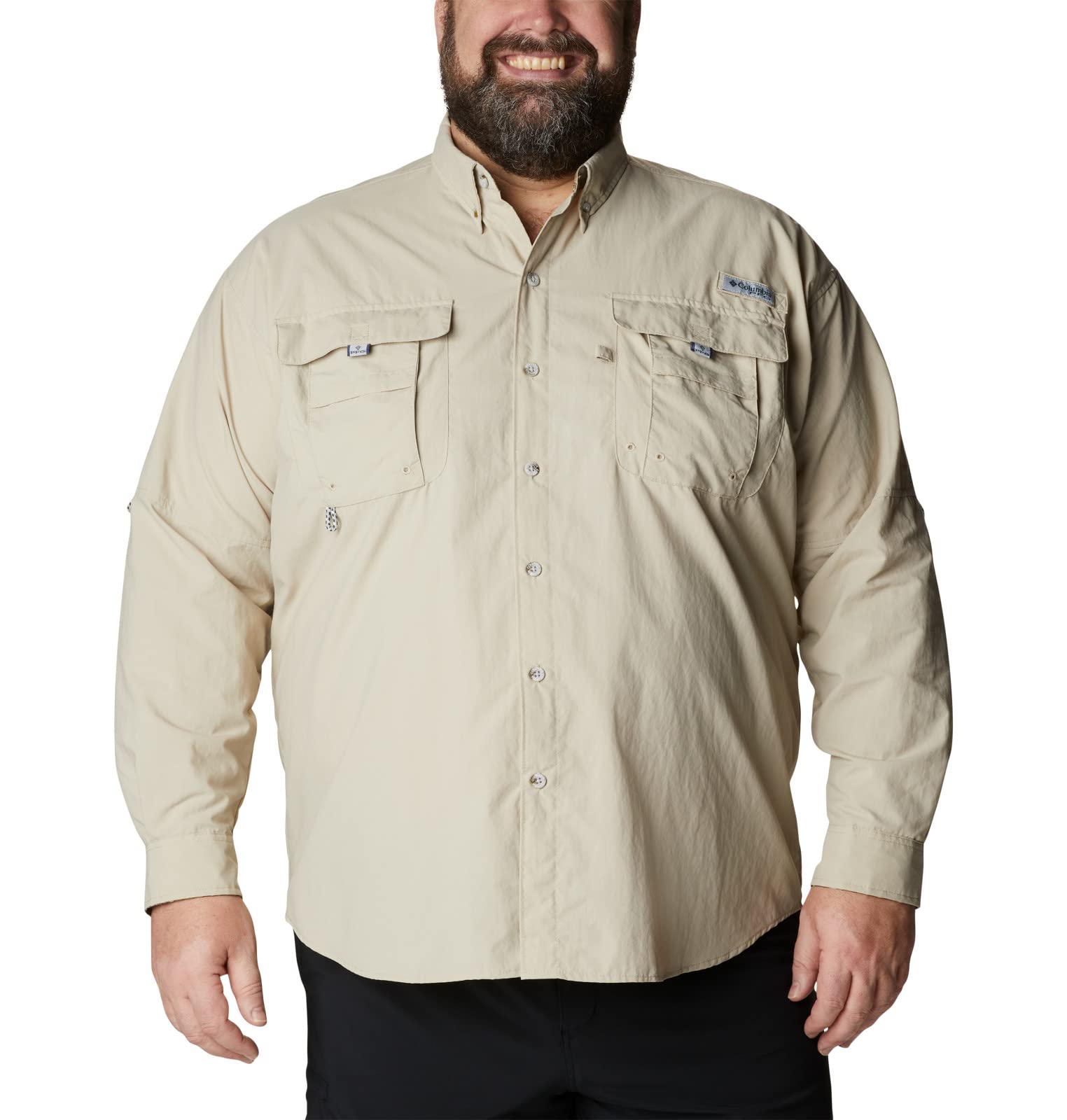 Columbia Men's PFG Bahama II Long Sleeve Shirt, Breathable, UV Protection, Fossil/Realtree Edge, Large