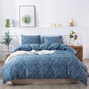 VM VOUGEMARKET Blue Floral Duvet Cover Cotton Botanical Plant Weeds Bedding Set Feminine Comforter Cover with Zipper-Full/Queen,Weeds