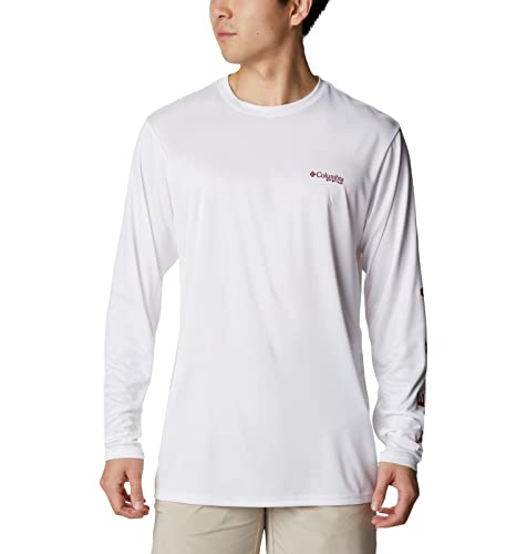 Columbia Men’s PFG Terminal Tackle Destination Long Sleeve, Sun Protection, White/Texas, Large