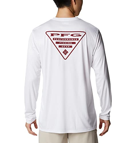 Columbia Men’s PFG Terminal Tackle Destination Long Sleeve, Sun Protection, White/Texas, Large