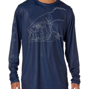 Columbia Men's Terminal Tackle PFG Running Line Long Sleeve, White/Collegiate Navy Sailfish, Small