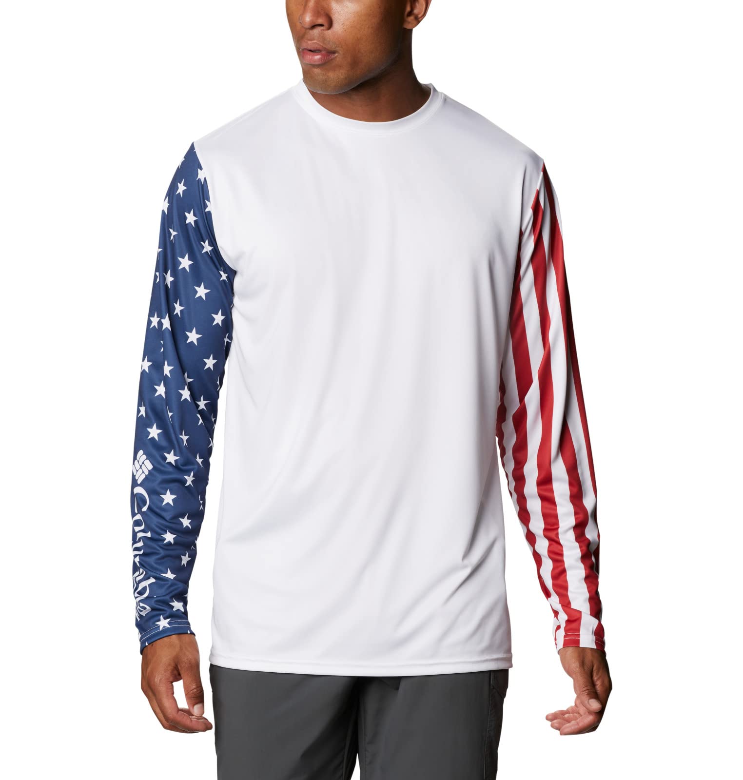 Columbia Men's Terminal Tackle PFG Americana Long Sleeve, White/Carbon/Red Spark, Small