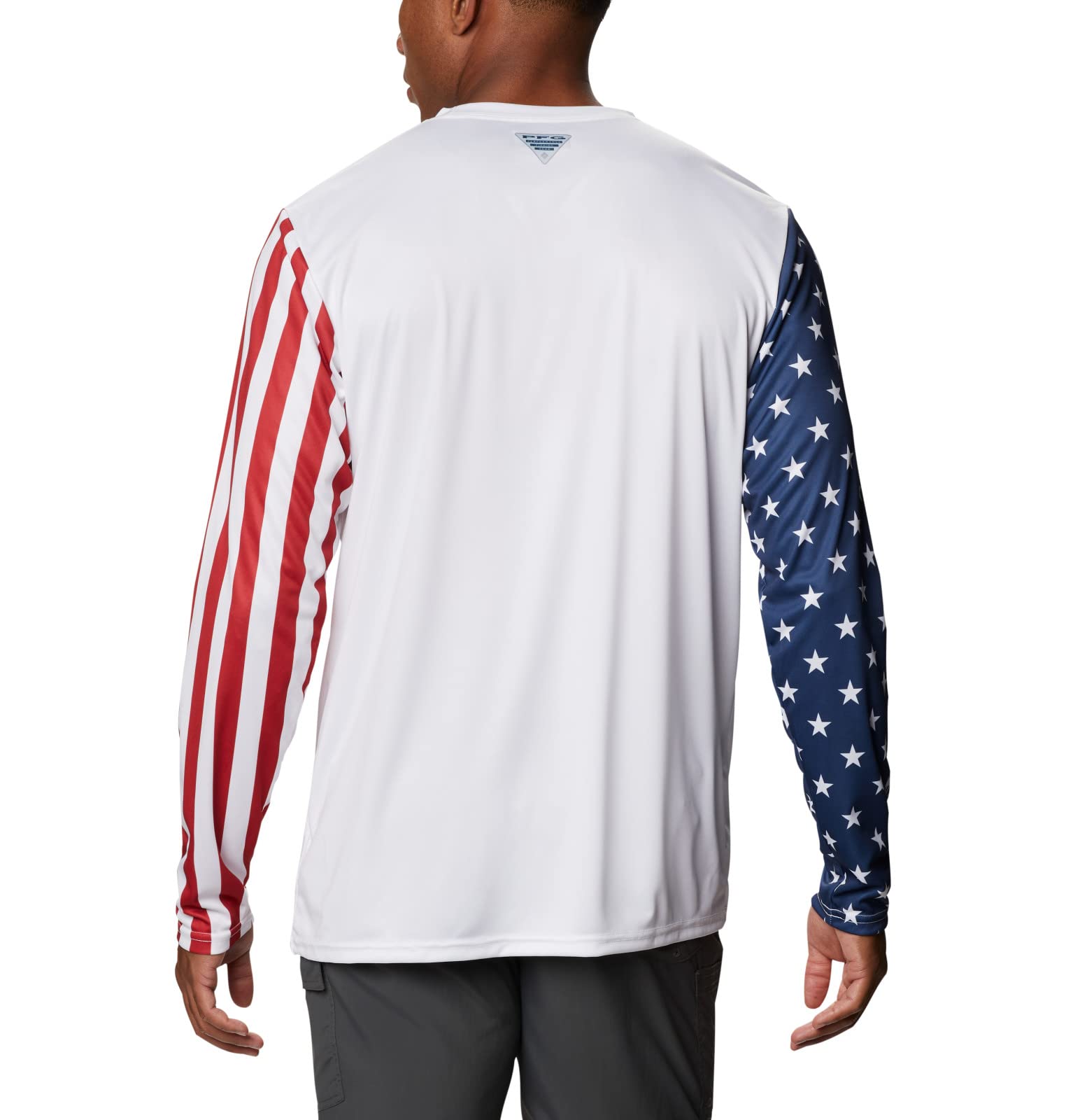 Columbia Men's Terminal Tackle PFG Americana Long Sleeve, White/Carbon/Red Spark, Small