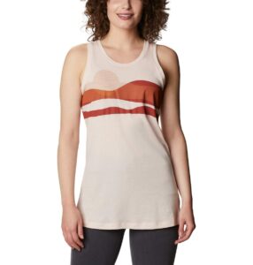 columbia women's daisy days graphic tank, peach quartz heather/flowshine, x-large